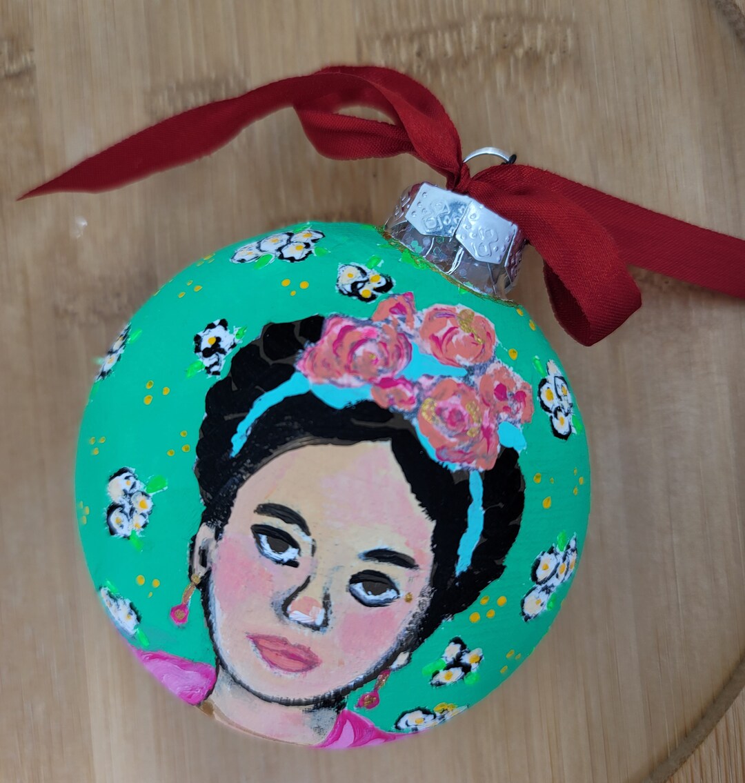 Frida Kahlo Inspired Painted Glass Christmas Bauble, Gift Exchange ...