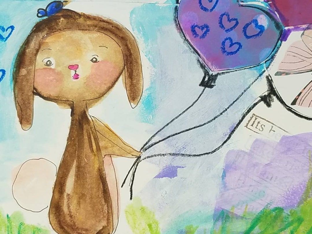 6x8 Original Mixed Media Watercolor & Acrylic Painting – Sweet Bun With ...