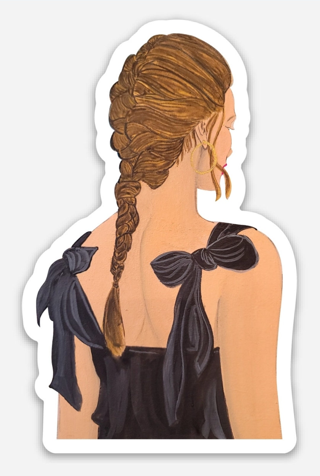 French Braid Girl 2x3" Die Cut Sticker, Aesthetic Sticker, Cute ...