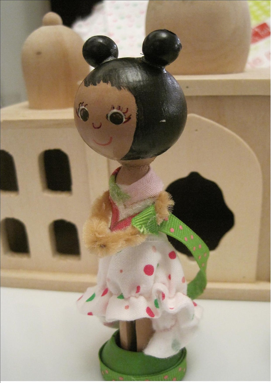 Clothespin Doll Cake Topper | Handmade Jade Doll in Ruffled Party Dress ...