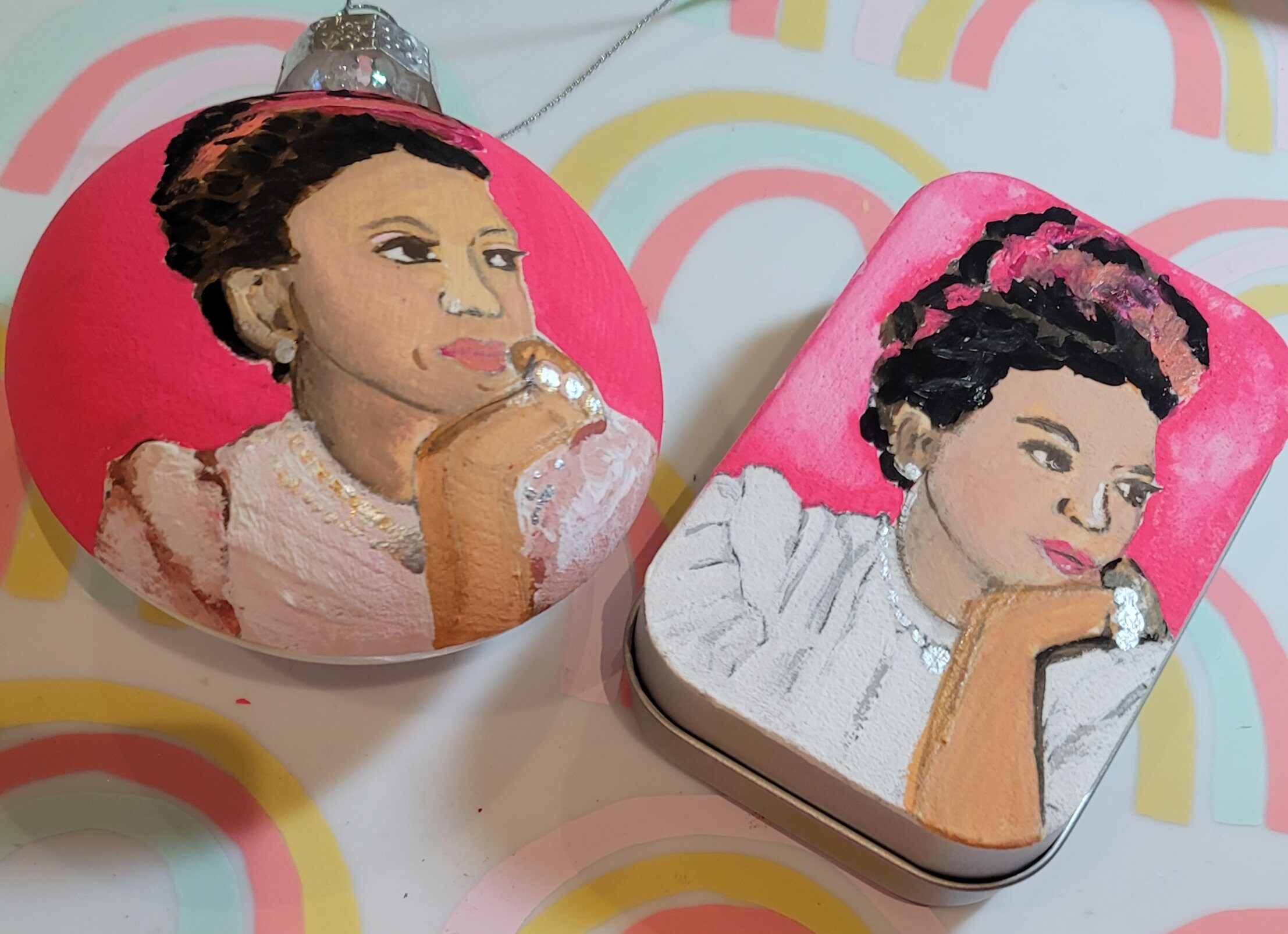 Frida Kahlo Inspired Pink Glass Christmas Bauble, Gift Exchange ...