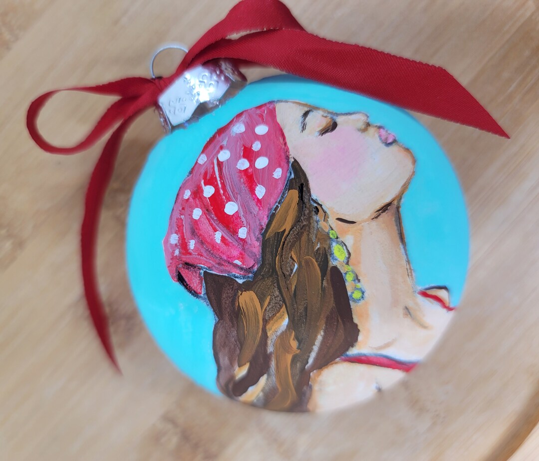 Woman With Polka Dot Head Scarf Glass Christmas Bauble, Gift Exchange ...