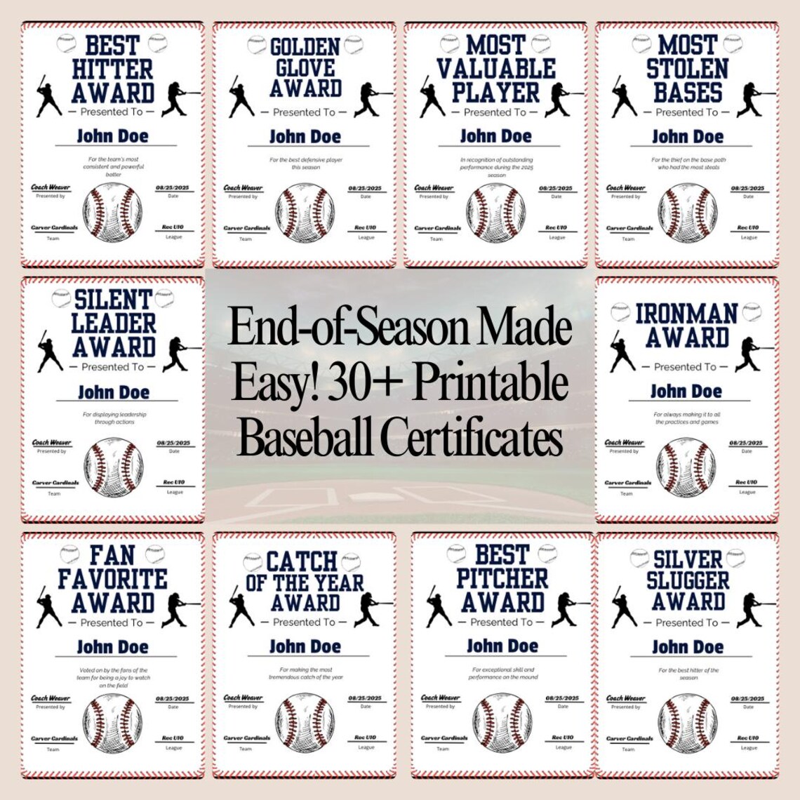 Baseball Awards/certificates Template Bundle - Etsy