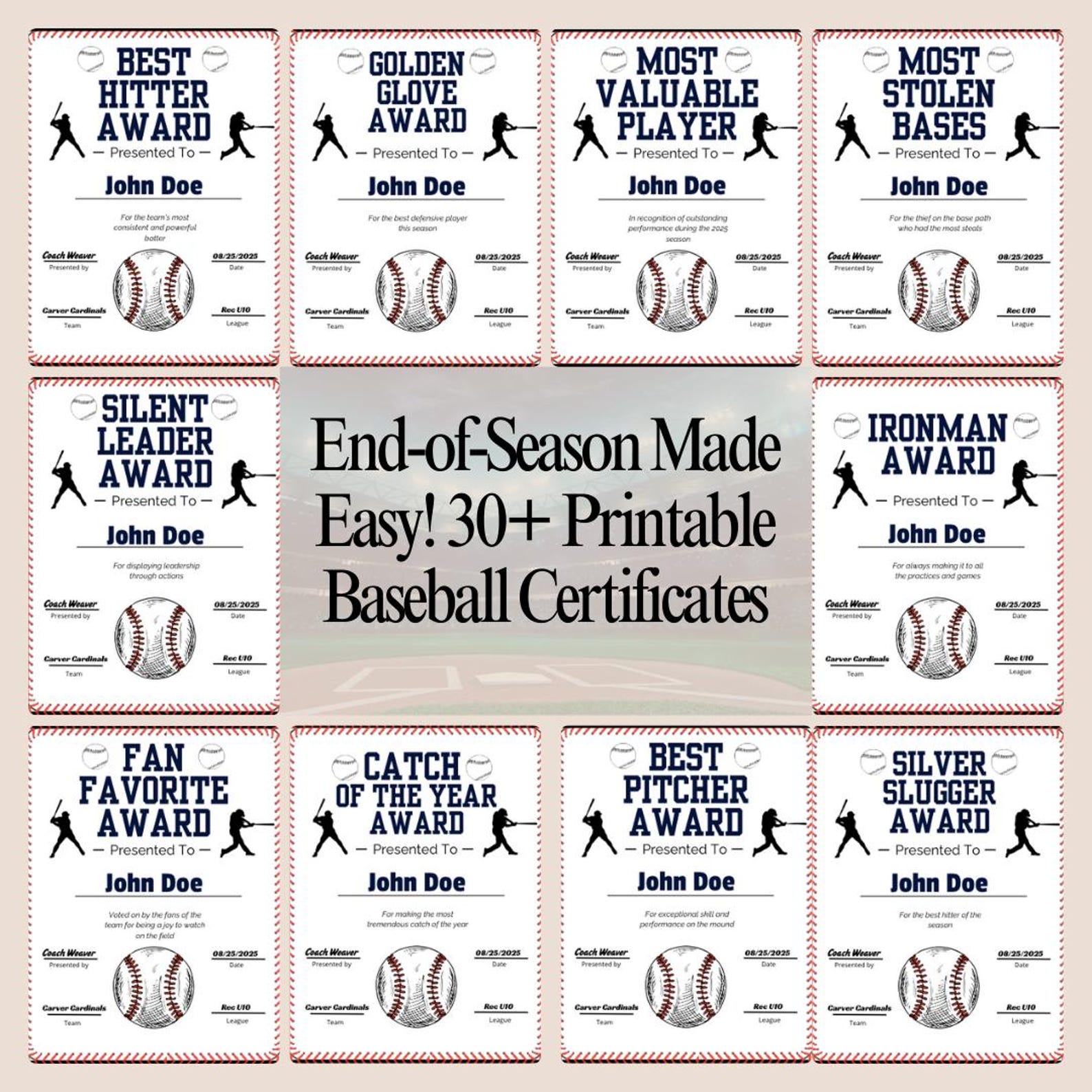 Baseball Awards/certificates Template Bundle - Etsy