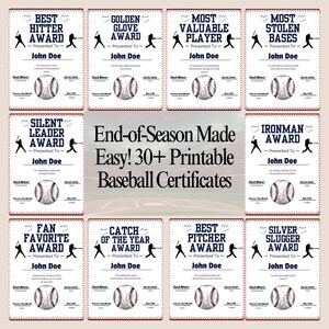 Baseball Awards/certificates Template Bundle - Etsy