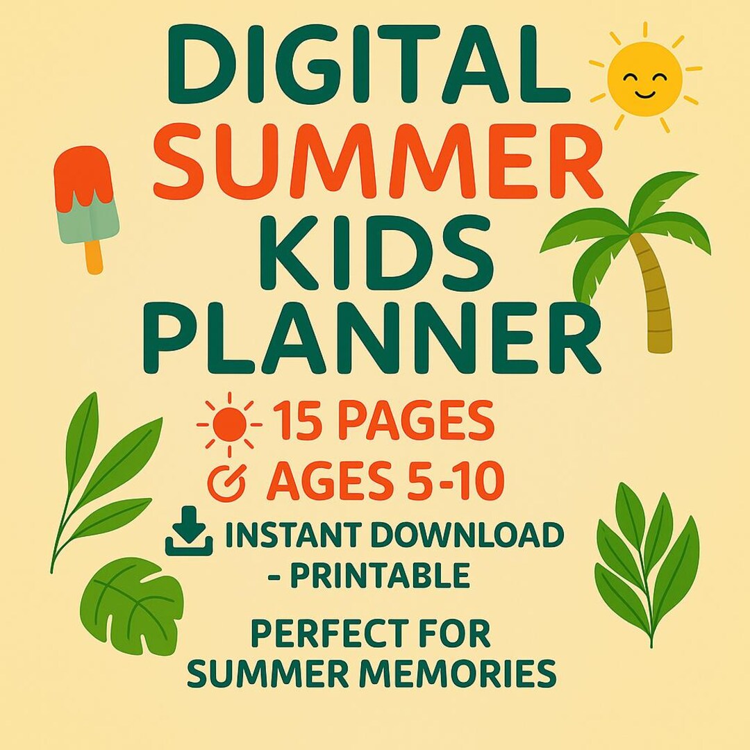 Digital Summer Kids Planner - Printable PDF for Ages 5-10 - Fun Summer ...