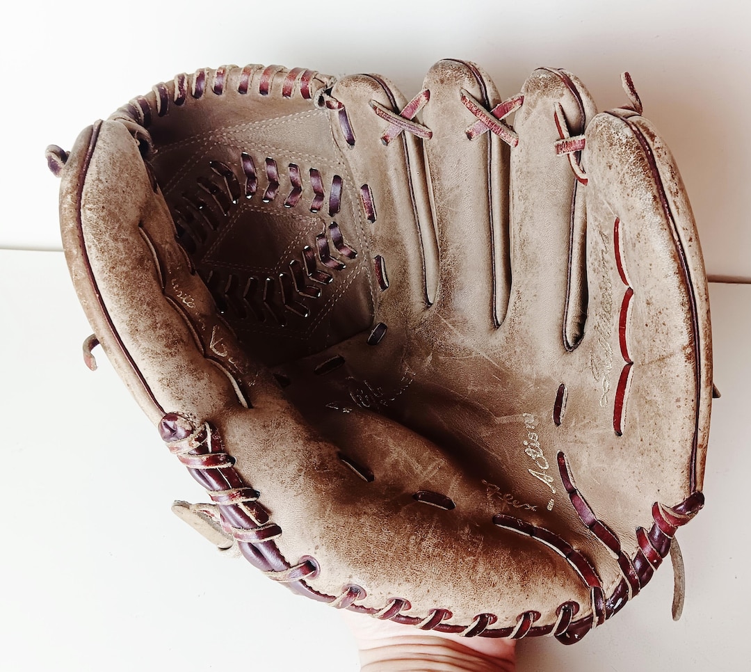 Vintage Leather Baseball Glove Mitt Unique Lacing Design Time Worn With ...