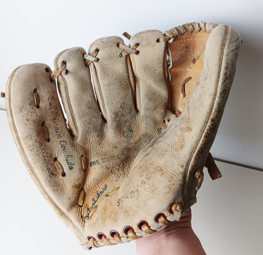 Vintage Leather Baseball Glove Mitt Dark Aged Time Worn Retro Sports ...