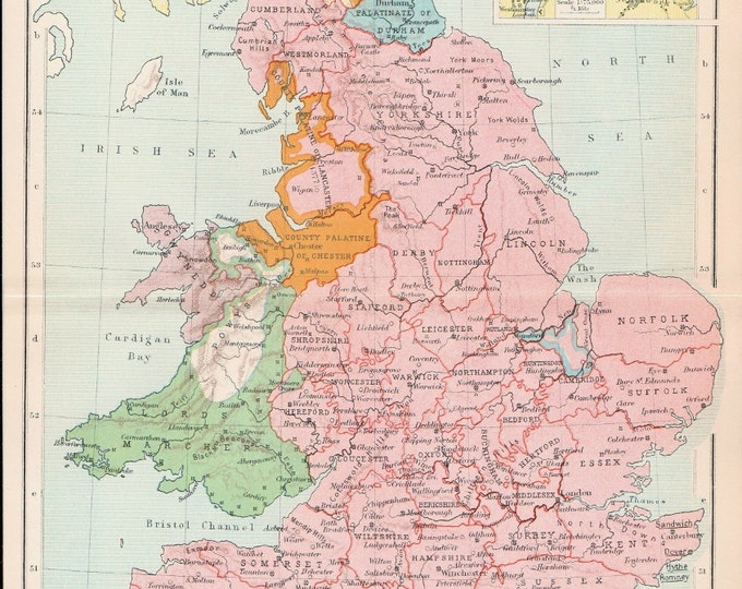 Vintage Early 1900s MAP England and Wales Mideval Times - Etsy