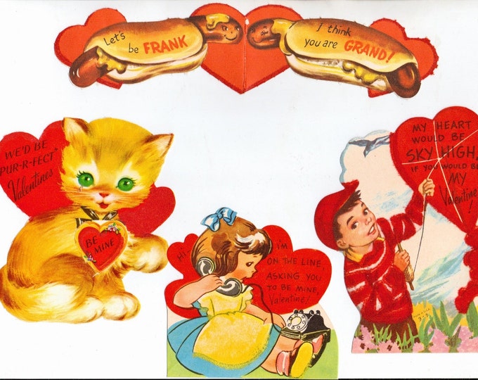 Vintage 1950s Valentines Set of 4 Cute Flocked Hearts Hot Dog - Etsy