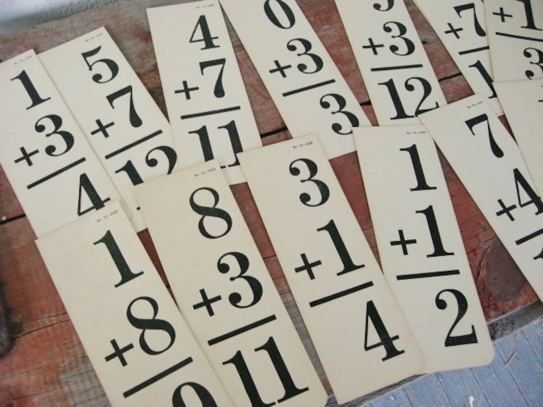 Vintage Long Math Number Addition Equation Flash Cards Lot of 10 Piece ...