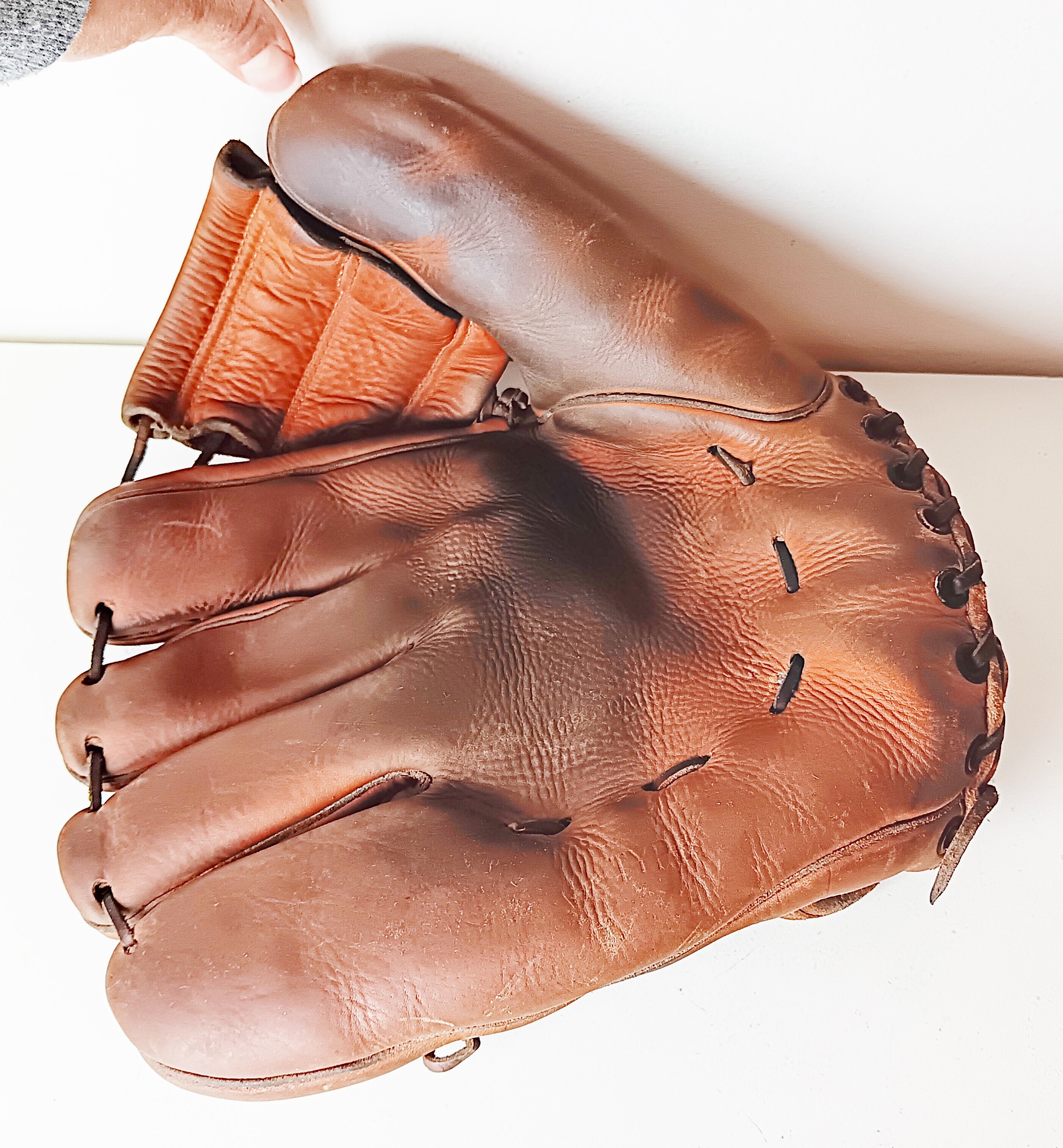 Vintage Leather Baseball Glove Mitt Dark Aged Time Worn Retro Sports ...