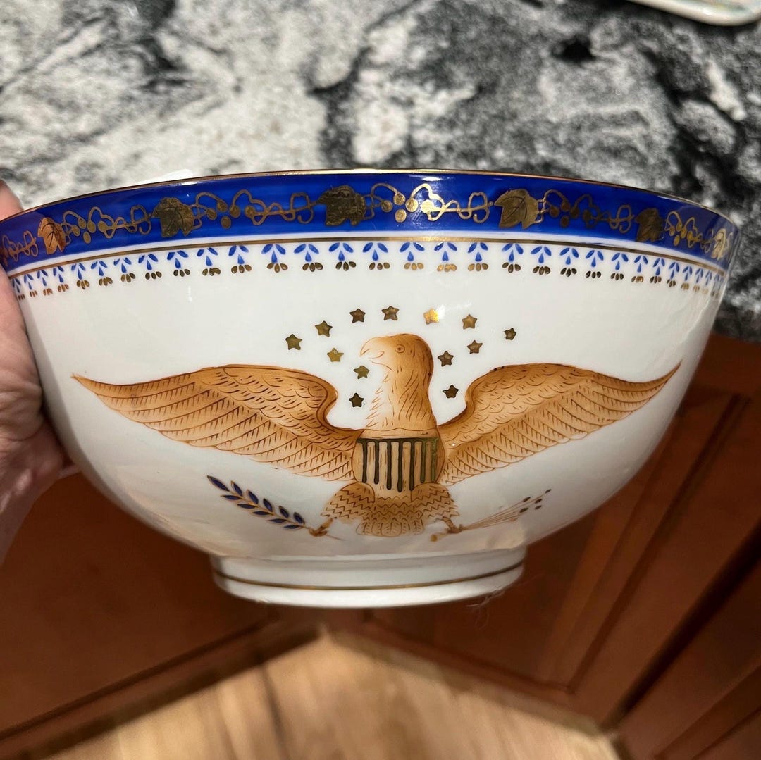 19th Century Vintage Chinese Export Porcelain Bowl Hand Painted Federal ...