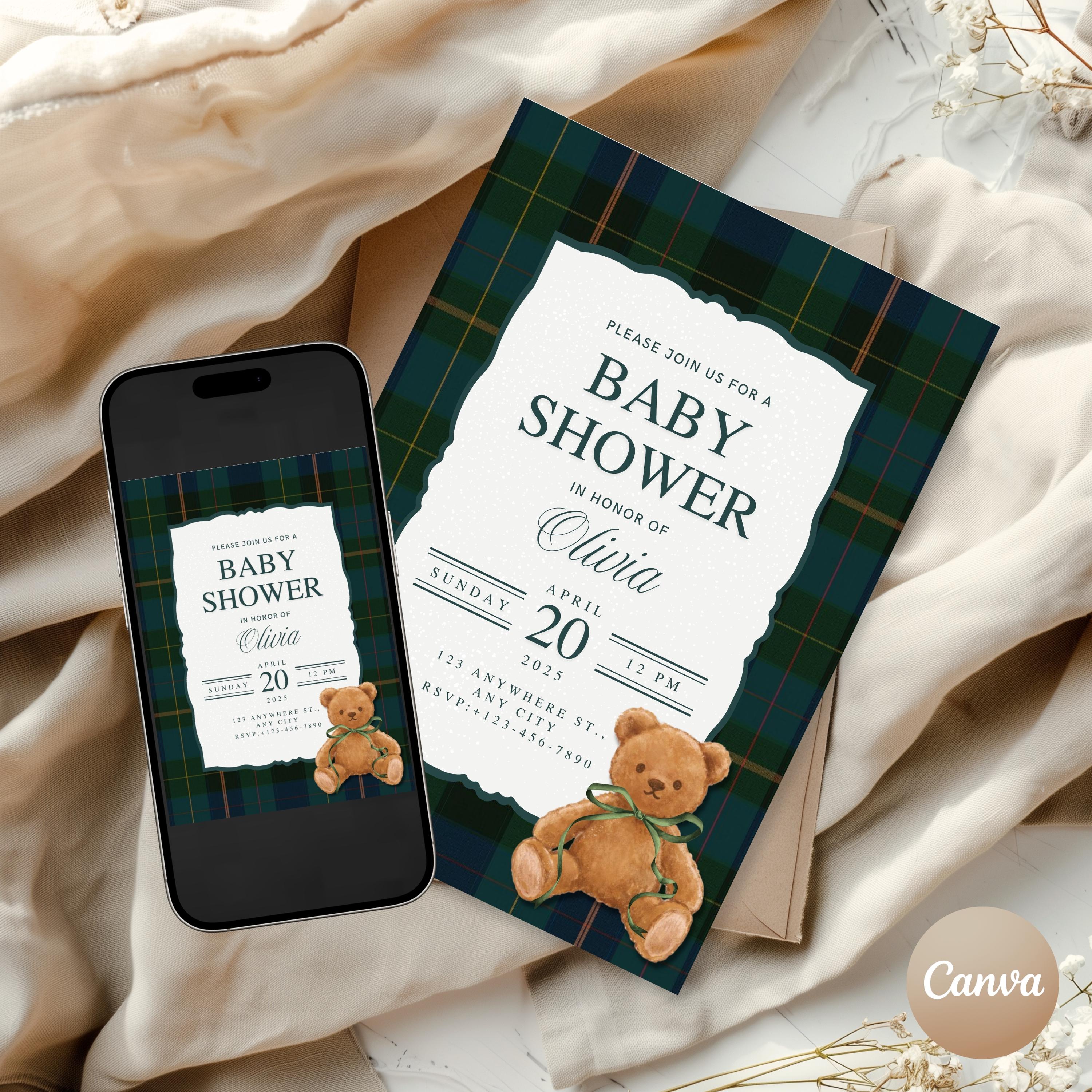 Teddy Bear Baby Shower Invitation: Polo Theme Editable Canva Template ...