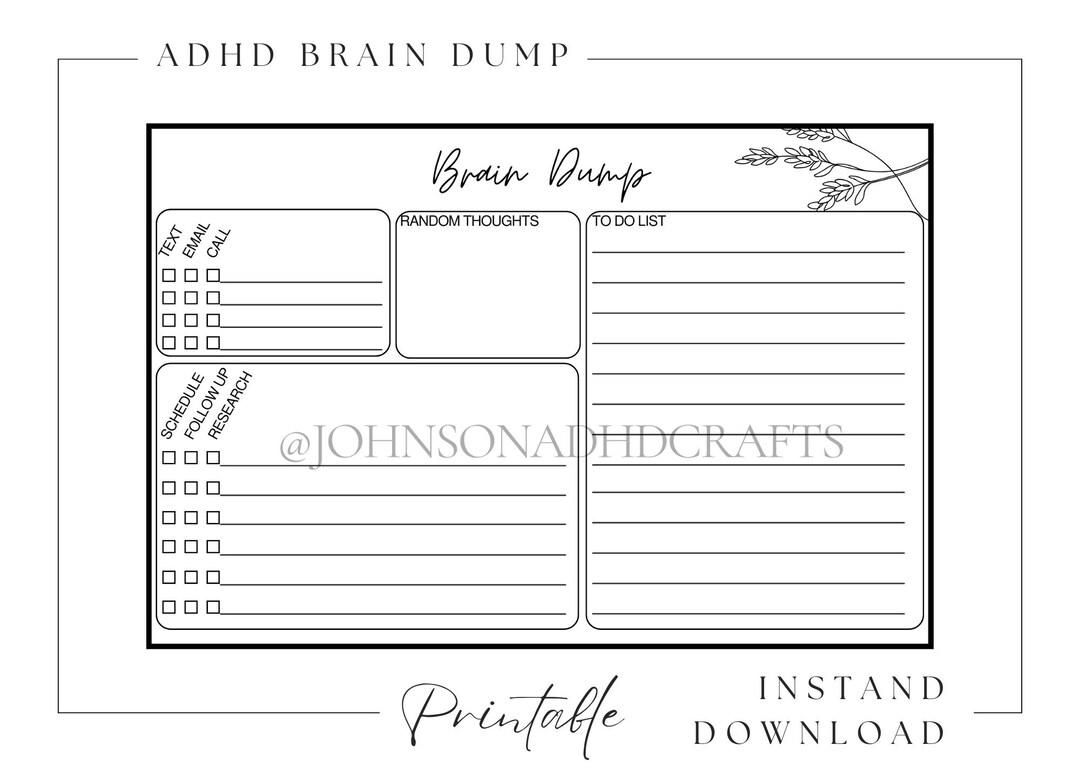 ADHD, Brain Dump, Dump, Brain, to Do List, Template, Organize - Etsy