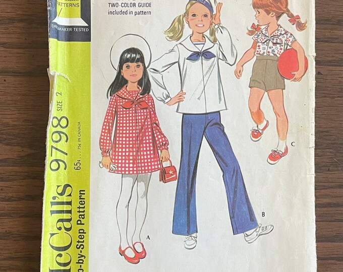 RARE Mccall’s 9798, Size 2 (21” Chest, 20” Waist) Child’s Dress or Top ...