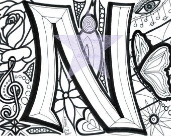 Letter N Coloring Page Inspired by the Font harrington - Etsy