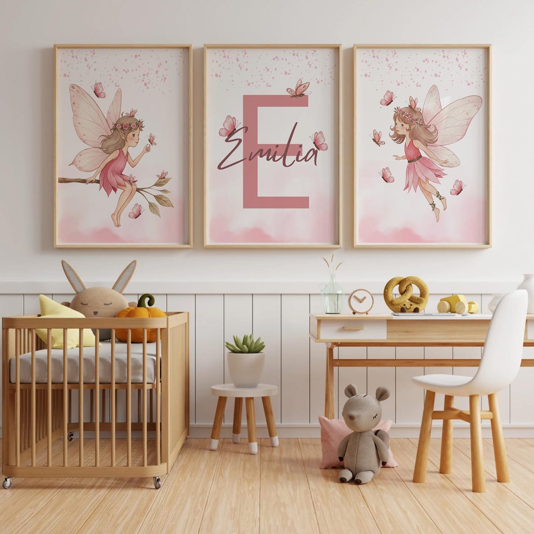 Personalized Fairy Poster Set | Nursery Wall Art With Name & Letter ...