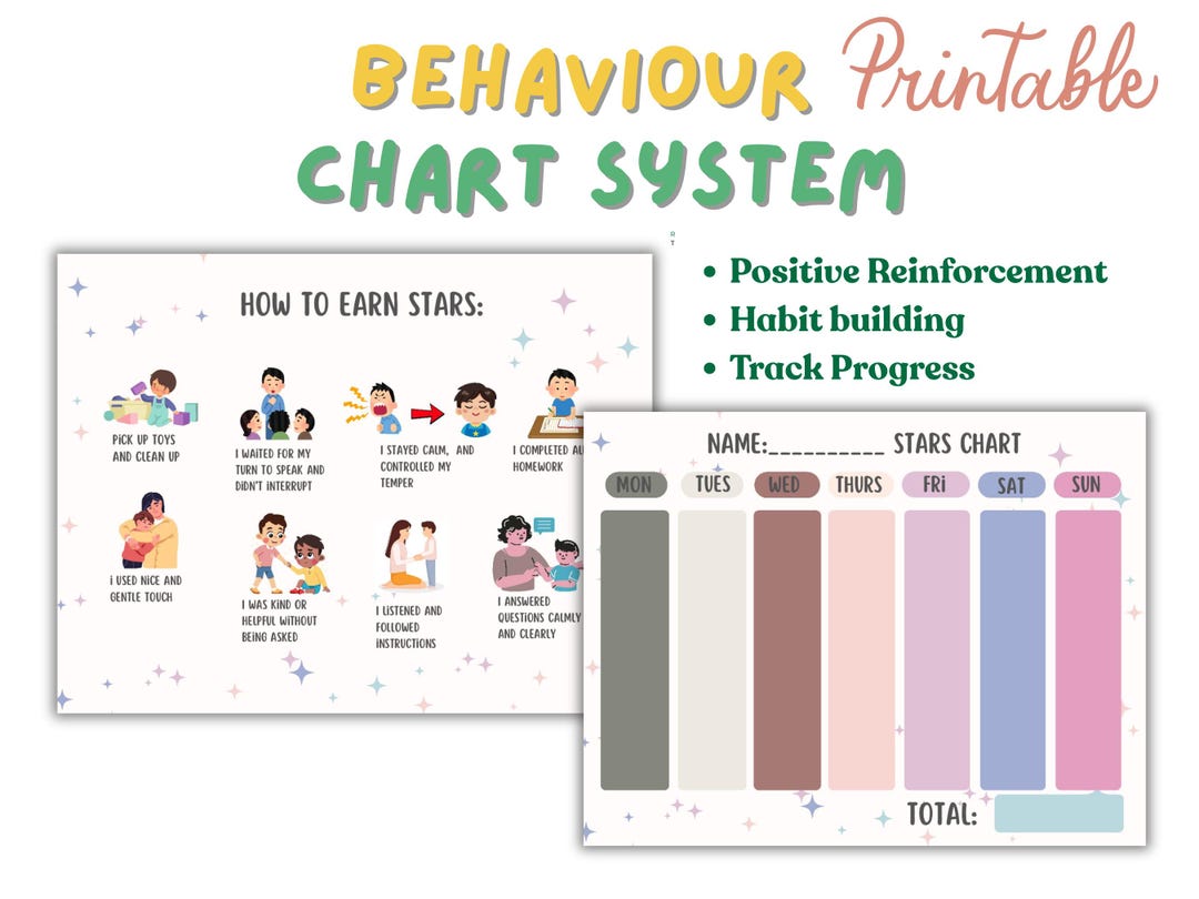 Behavior Chart System for Kids - Printable Weekly Star Tracker and ...