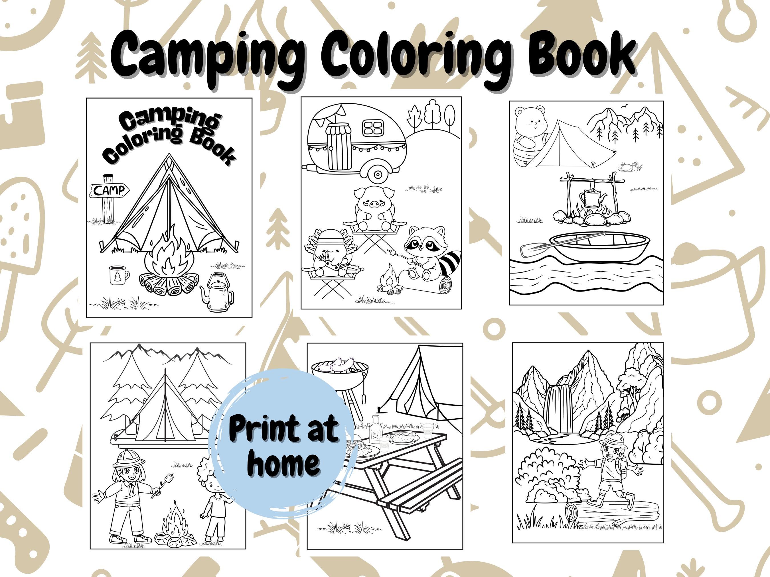 Camping Coloring Book, Kids Camping Activity, Outdoor Activity, Camping ...