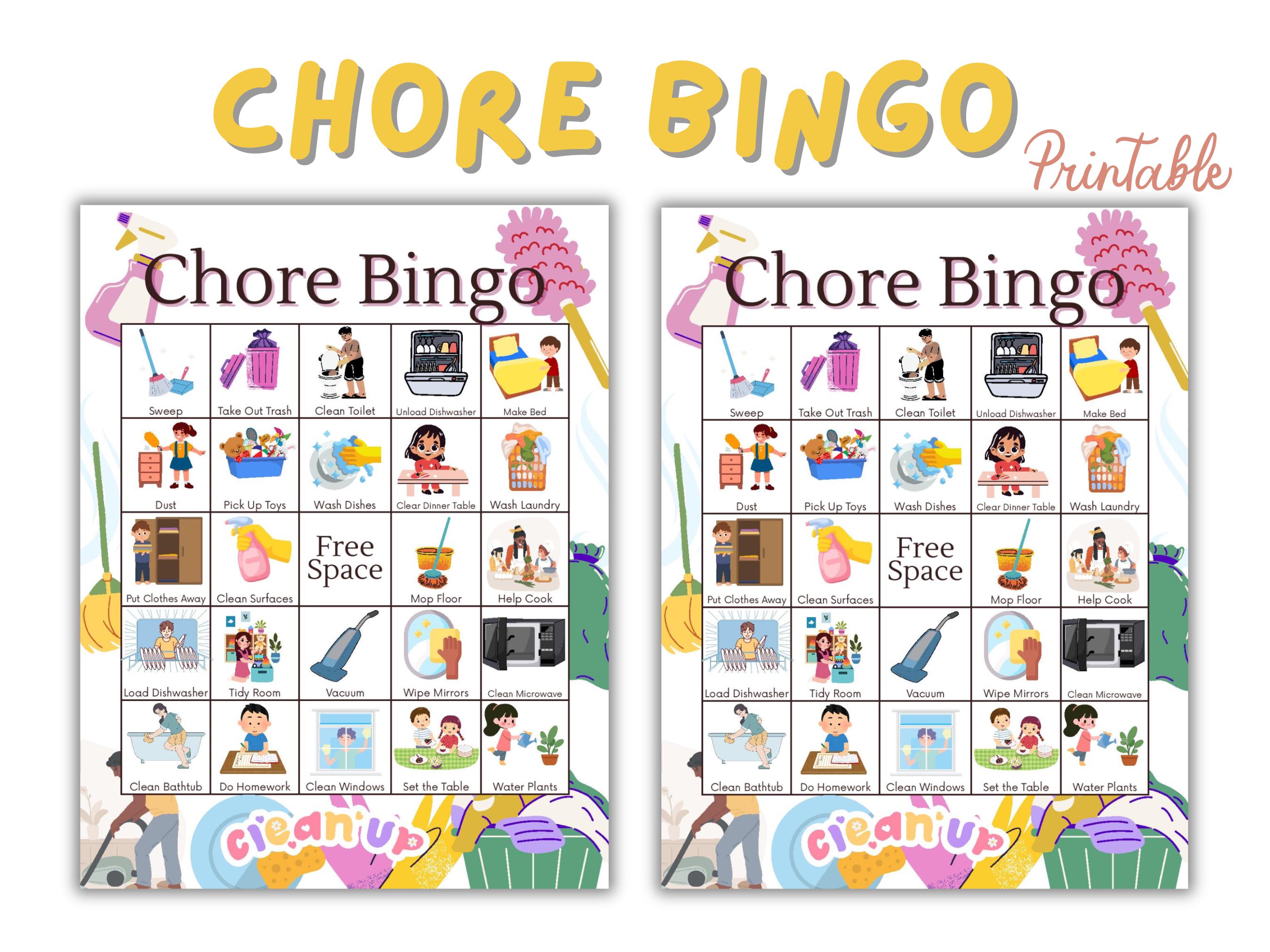 Chore Bingo for Kids Printable PDF, Fun Chore Chart Game With Pictures ...