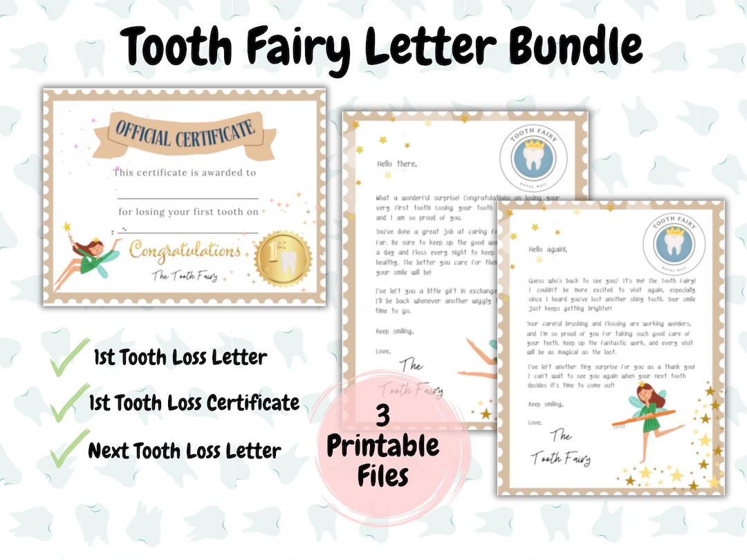 Tooth Fairy Letter, Tooth Fairy Certificate, Lost Tooth Letter, First ...