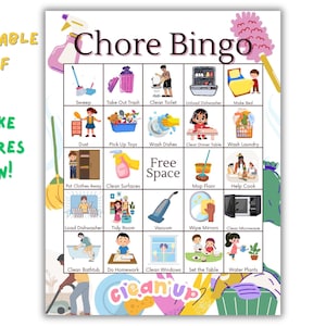 Chore Bingo for Kids Printable PDF, Fun Chore Chart Game With Pictures ...