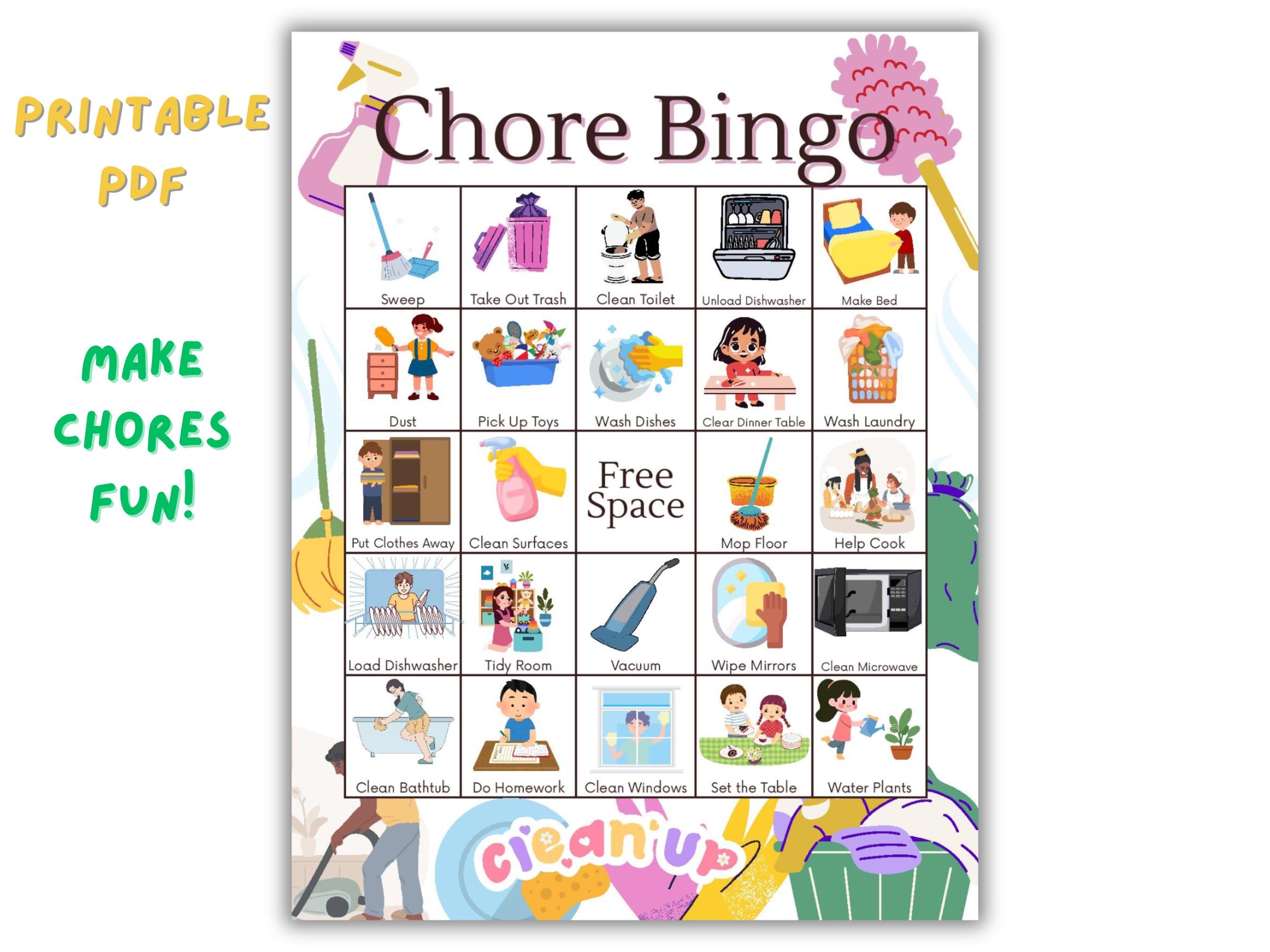 Chore Bingo for Kids Printable PDF, Fun Chore Chart Game With Pictures ...
