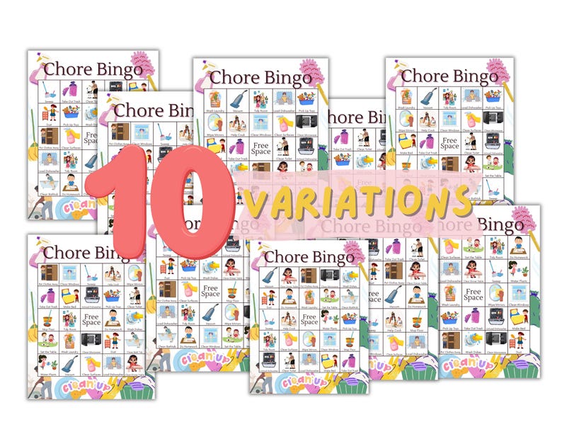 Chore Bingo for Kids Printable PDF, Fun Chore Chart Game With Pictures ...