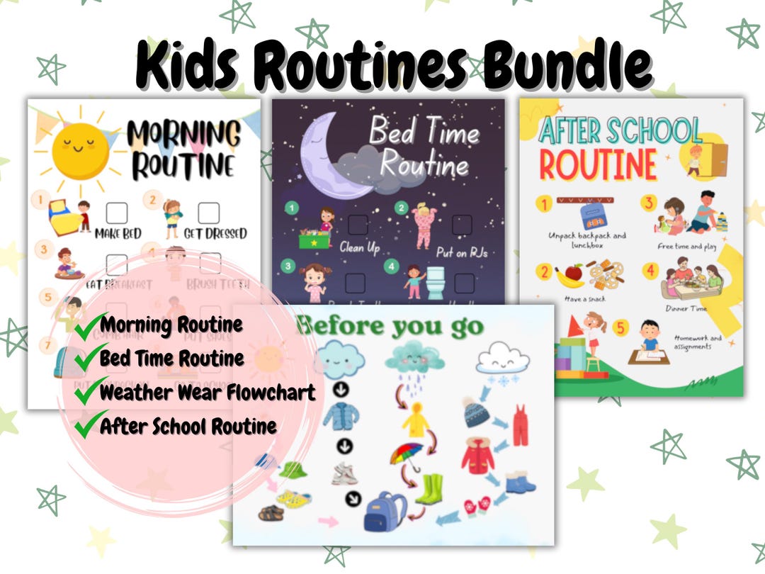 Kids Routine Charts Bundle, Daily Routine Bundle for Kids, Printable ...