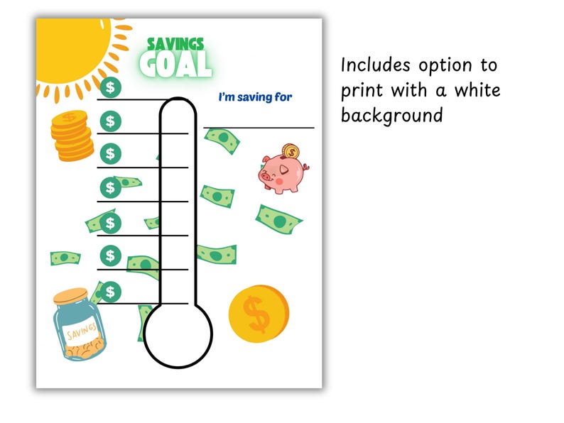 Kids Savings Tracker, Money Goal Thermometer, Kids Savings Goal ...