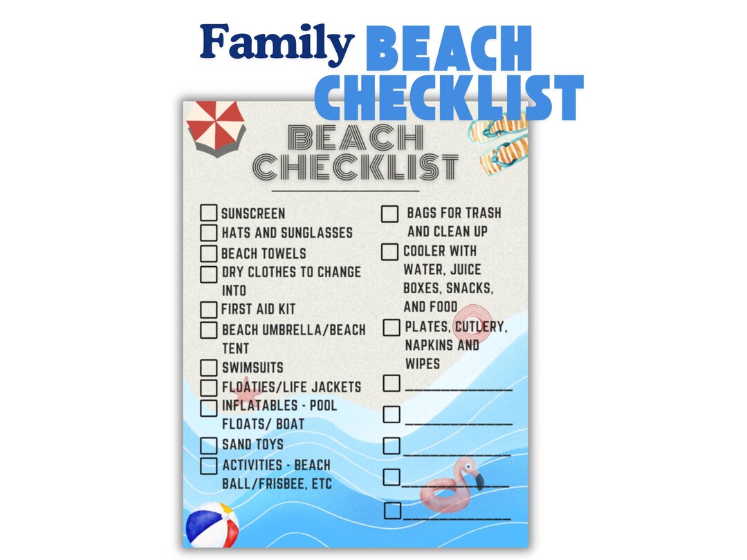 Beach Day Checklist for Families, Family Beach Packing List, Pool Day ...