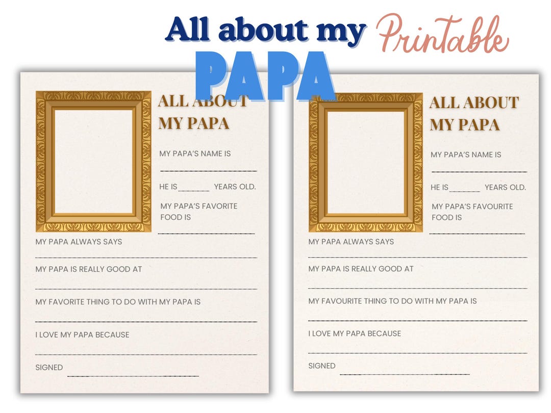 All About My Papa Printable, Father's Day Gift for Papa, Birthday Gift ...