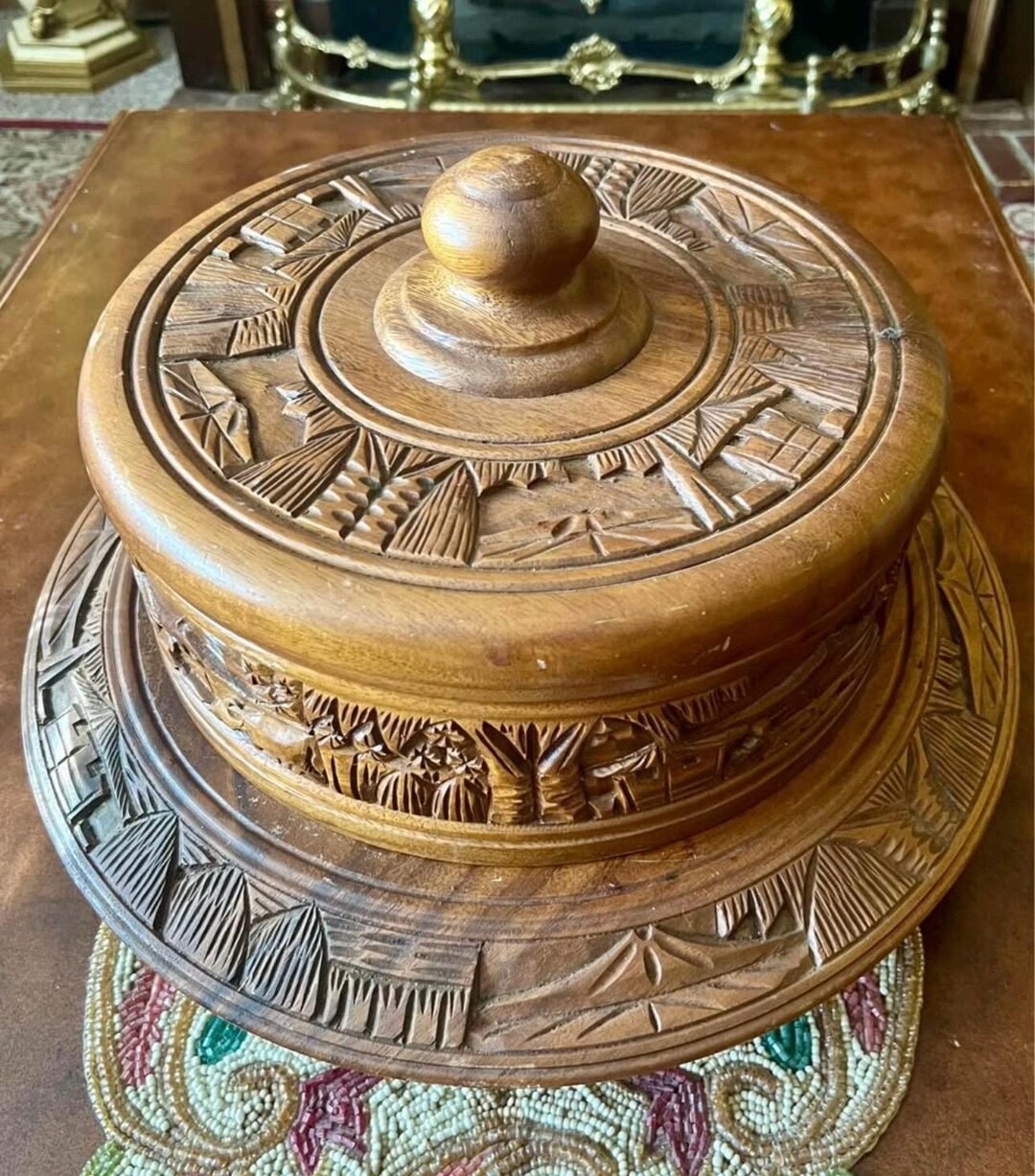 Vintage Mid Century Carved Wooden Cake Stand and Dome Cover, Vintage ...
