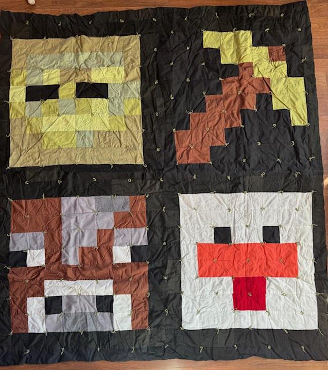 Mine Craft Chicken Zombie Cow Pickaxe Knotted Quilt Custom 60" X 66 ...
