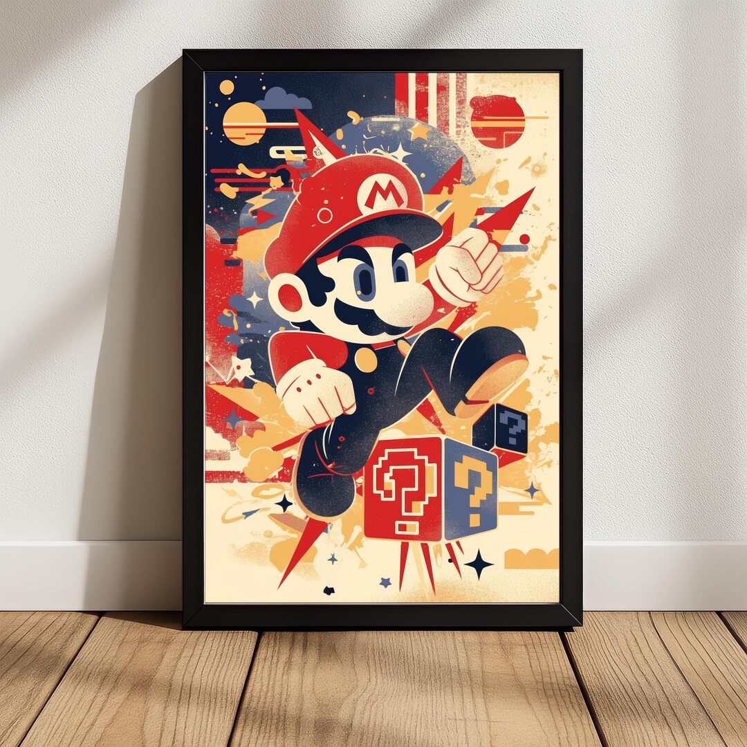 Retro Mario Poster | Super Mario Digital Wall Poster | Nintendo Poster ...