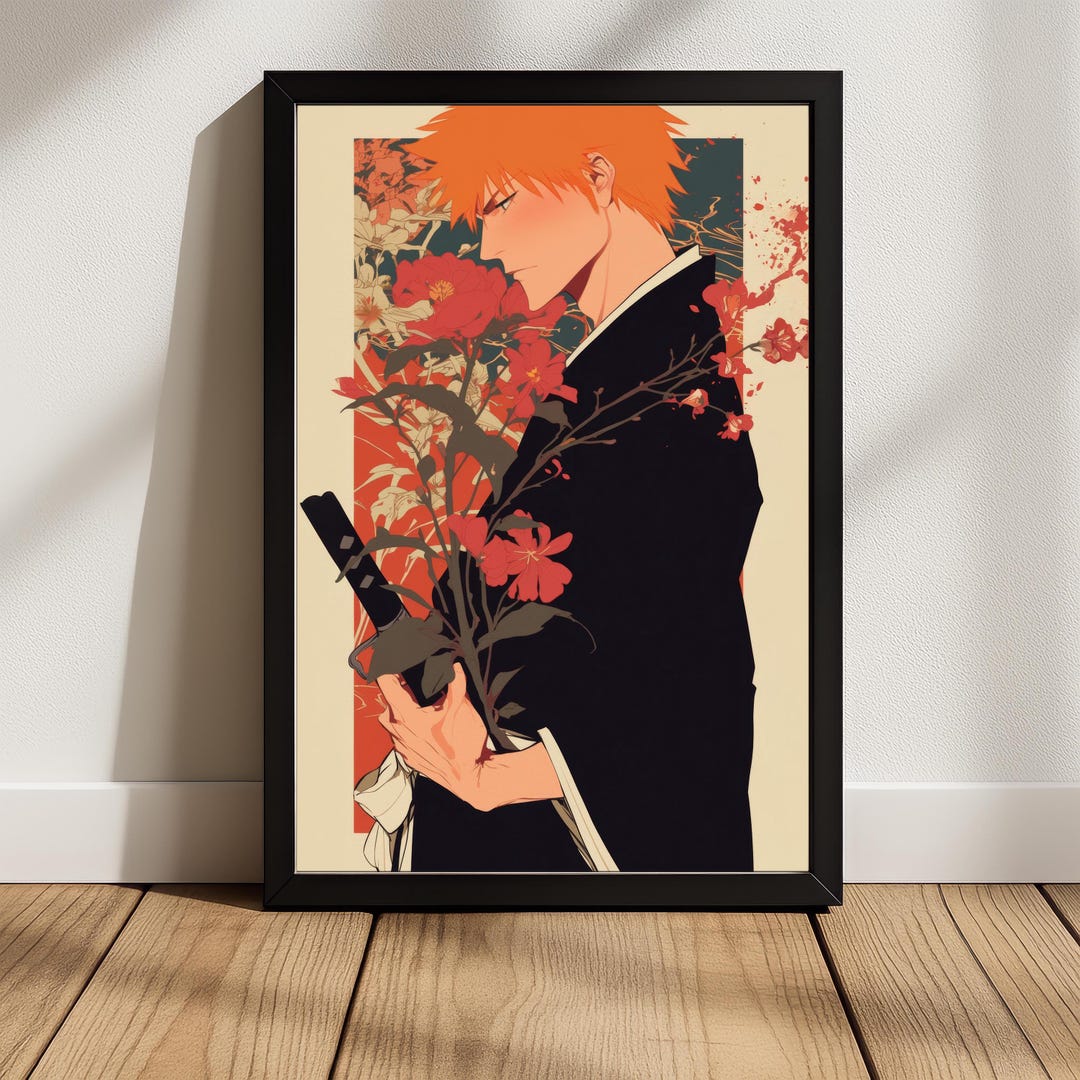 Ichigo Kurosaki Floral Poster | Bleach Vintage Anime Art Print | Anime ...