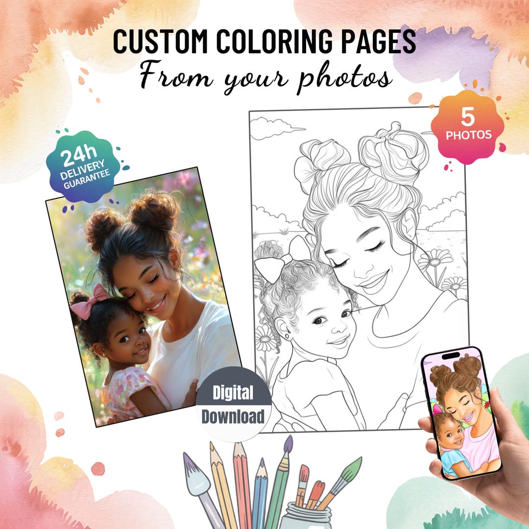 Personalized Photo Coloring Page: Custom Portrait Gift (digital ...