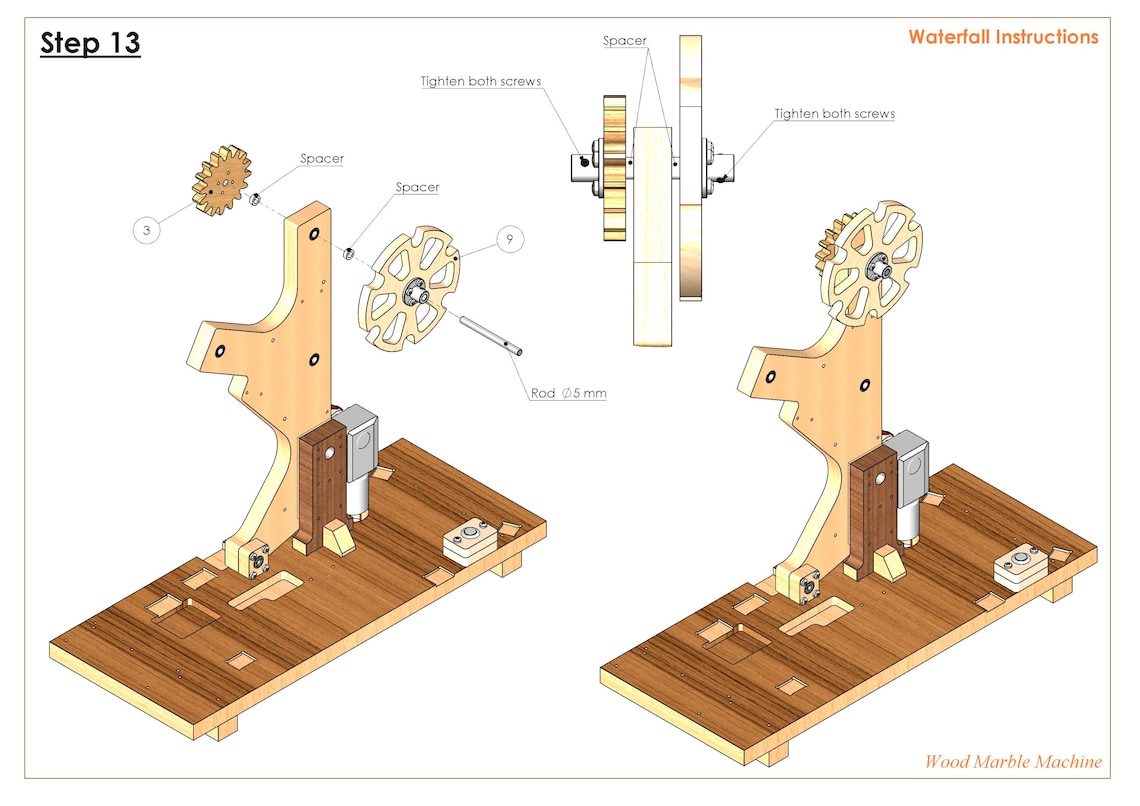 Waterfall Unique Wooden Kinetic Marble Machine Assembly Kit (glue ...