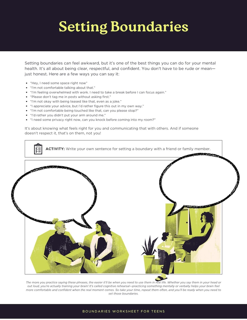 Boundaries Worksheets for Teens - Etsy