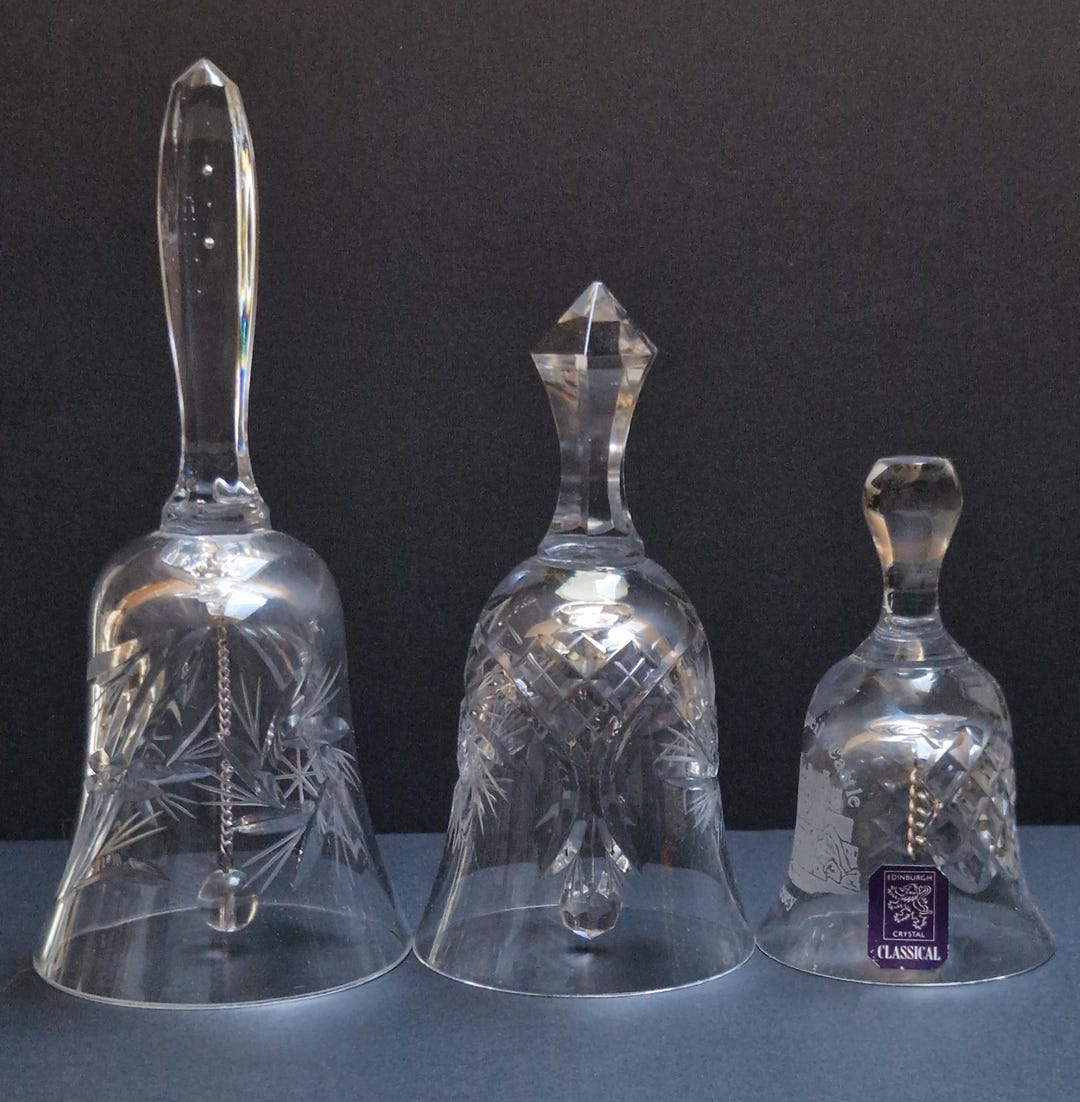 3 Lead Crystal Cut Glass Collectable Hand Bells Ornaments VTG Edinburgh ...