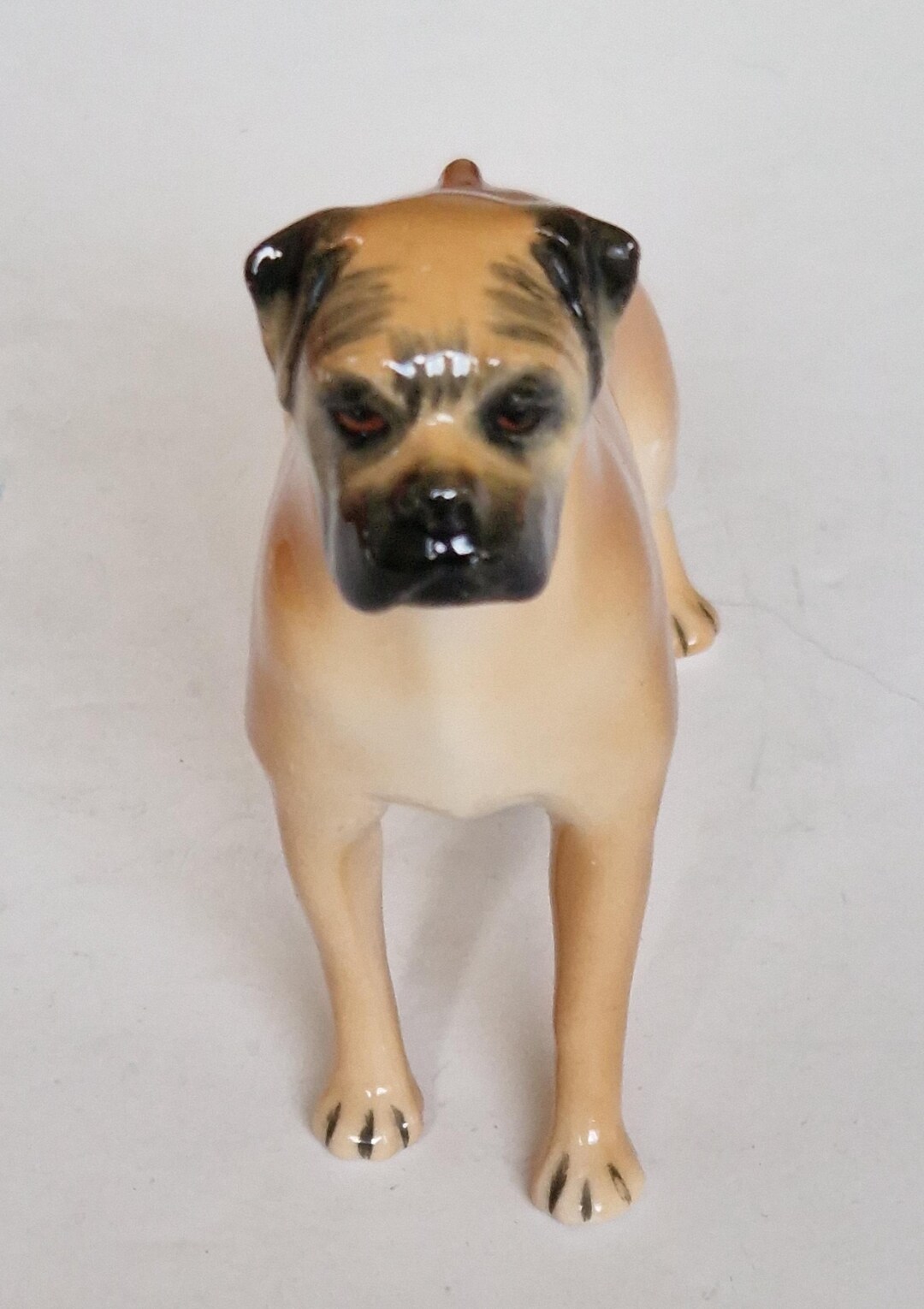 Vintage Ceramic Boxer Dog Figurine Hand Painted Mid Century Pottery ...