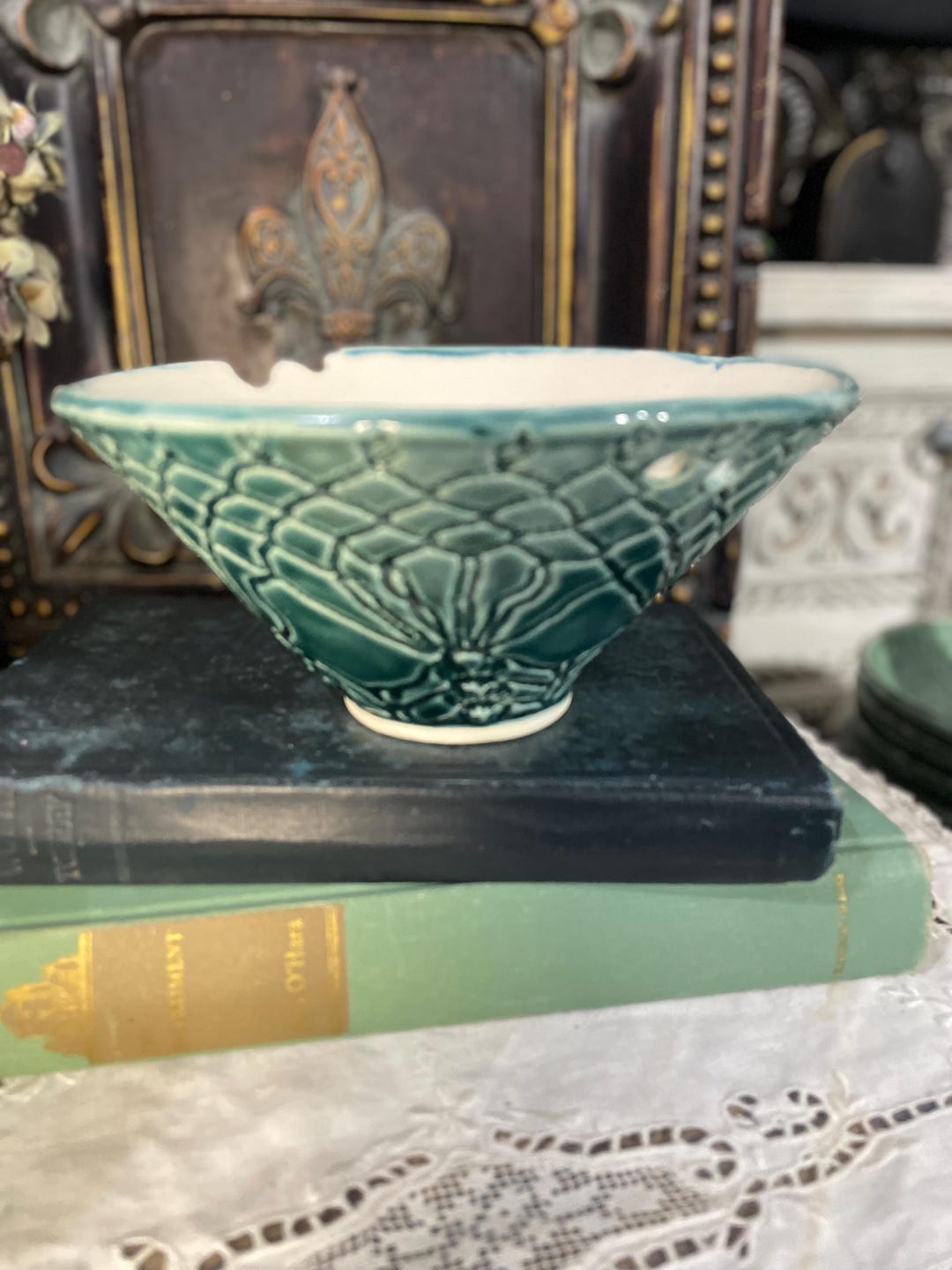 Green Lace Pottery Bowl Rice Sushi Handmade Ceramic - Etsy