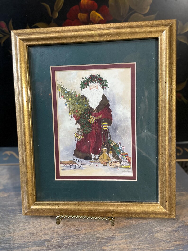Vintage Reimel Abrams Christmas Santa Prints Gold Frame Old World Folk ...