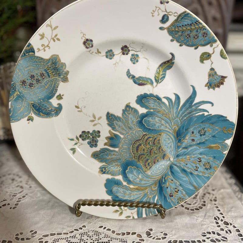 Vintage Floral Plate Teal - Etsy