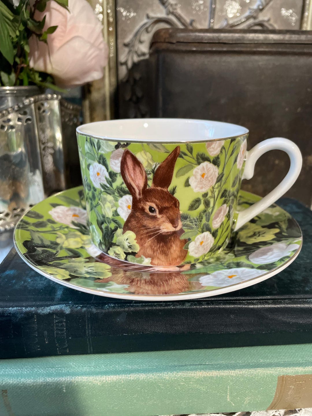 Grace Teaware Bunny Rabbit Teacup & Saucer Spring Floral Decor - Etsy