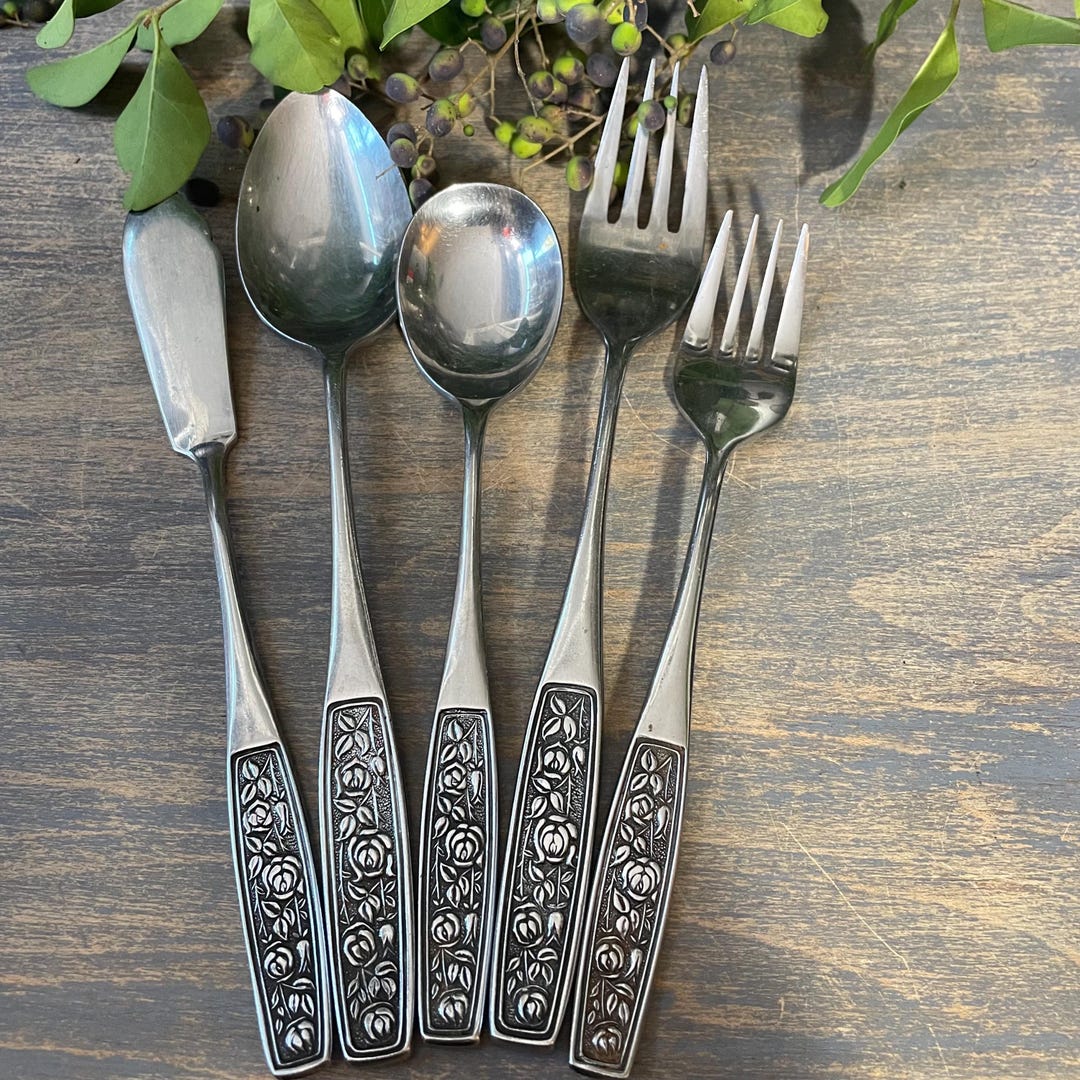 Interpur Embossed Roses Floral Stainless Steel Flatware Japan INR28 ...