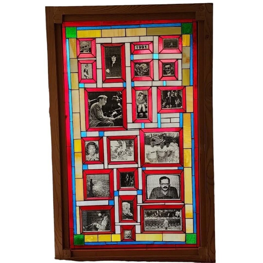 Vintage Stained Glass Window Panel Decorated With Pictures of ...