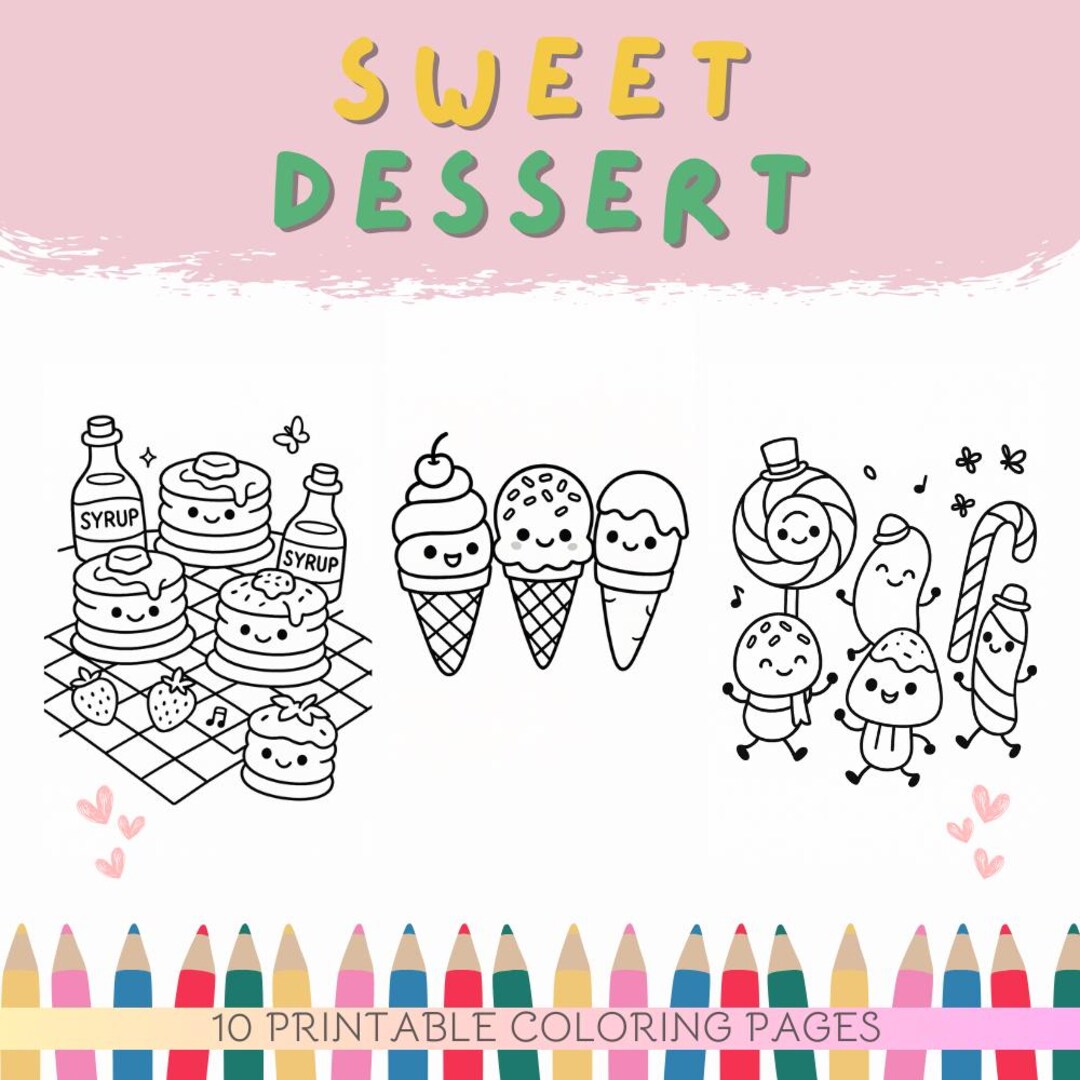 10 Kawaii Dessert Coloring Pages | Cute Ice Cream and Treats | Instant ...