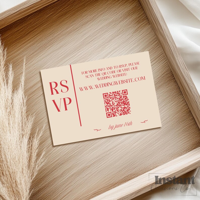Modern Red Wedding RSVP Card Template, Modern Editable RSVP Card ...